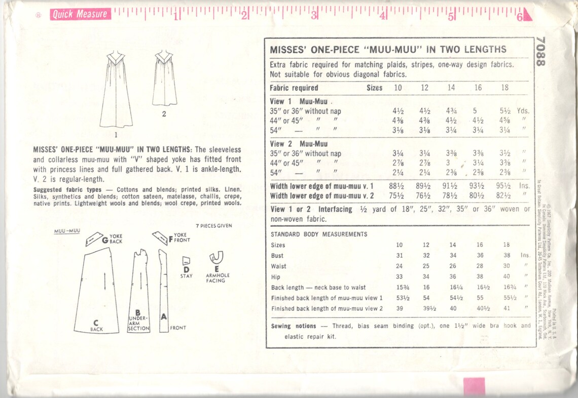 1960s Simplicity 7088 Misses Muu Muu Pattern Fitted Waterfall - Etsy