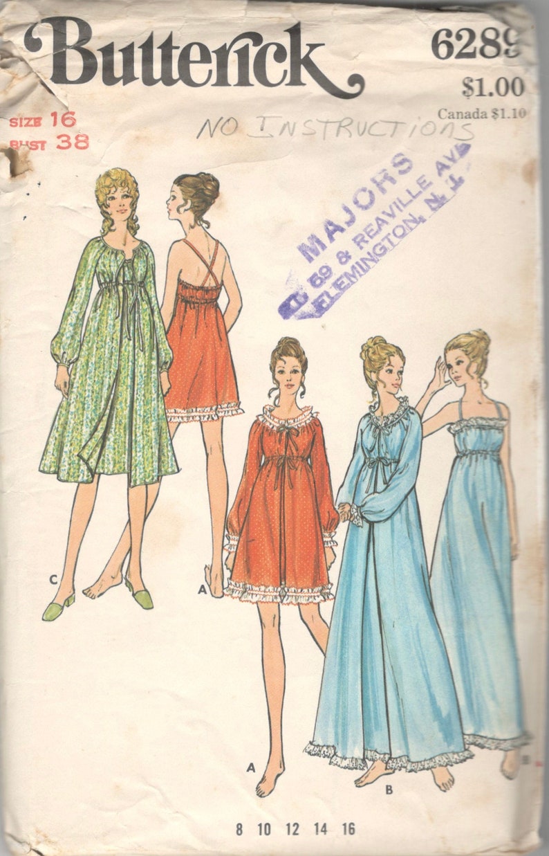Butterick 6289 1970s Misses Nightgown and Robe Pattern | Etsy