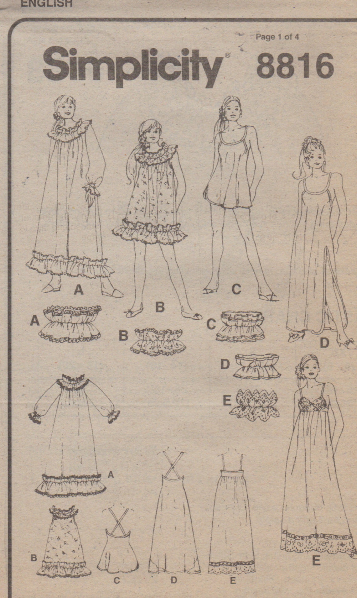 Simplicity 8816 1990s Misses Nightgown Negligee Pattern Criss - Etsy