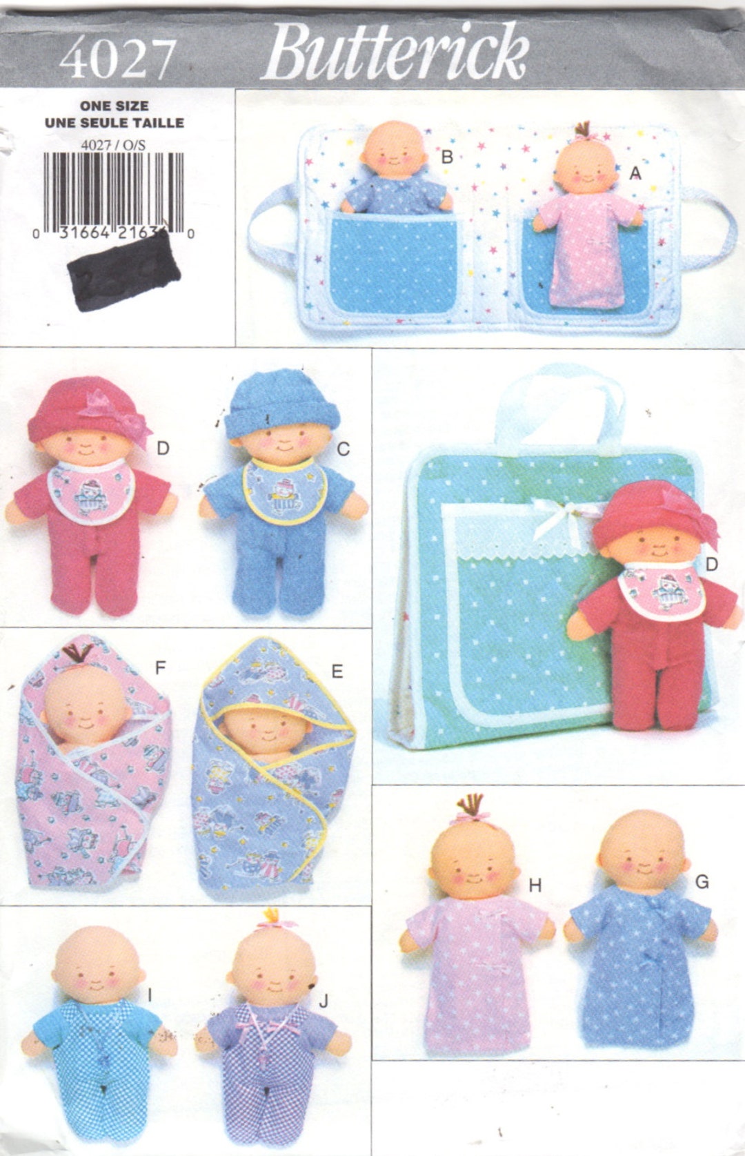 Butterick 4027 10 Inch Twin Dolls Doll Clothes and Carrier Pattern Baby ...