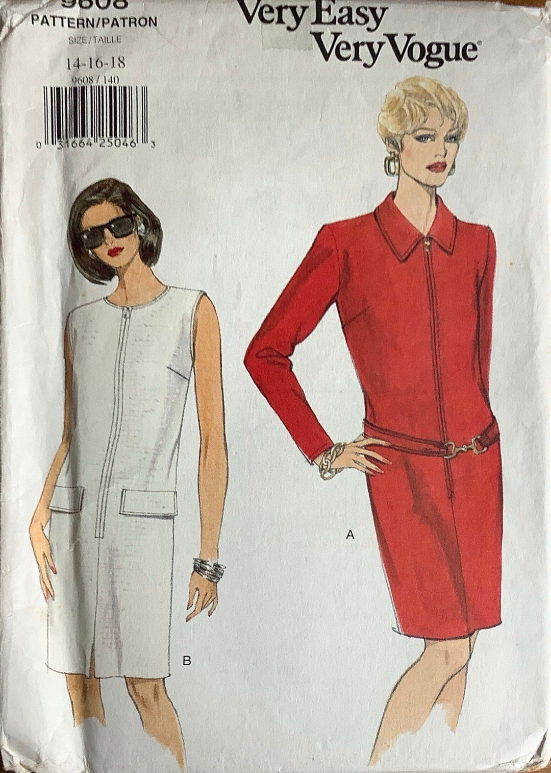 Vogue 9608 Misses Loose Fitting Tapered Zip Front Dress Pattern Very ...