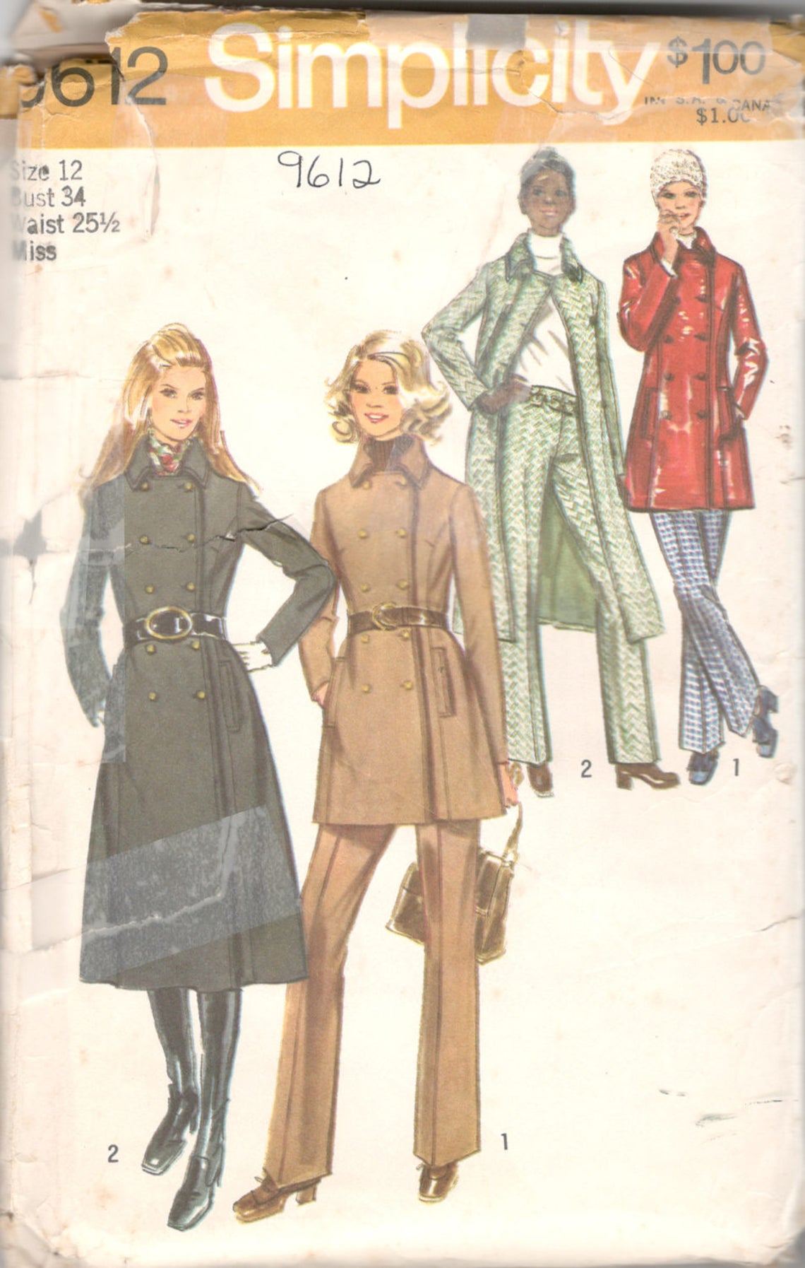 1970s Simplicity 9612 Double Breasted Coat Jacket and Pants - Etsy