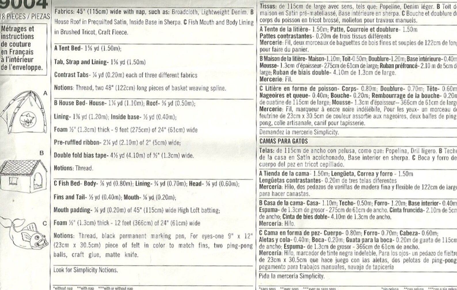 Simplicity 9004 Cat Bed Sewing Pattern 3 Designs Tent Bed - Etsy