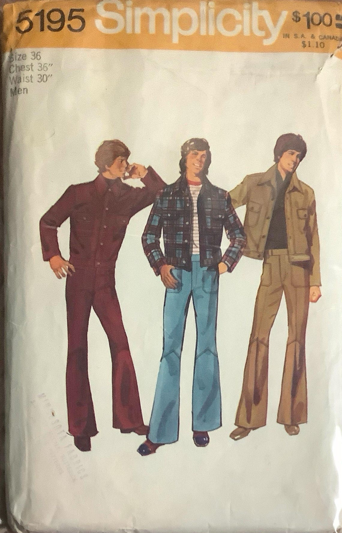 Simplicity 5195 Mens Western Style Jean Jacket and Pants Pattern Bell ...