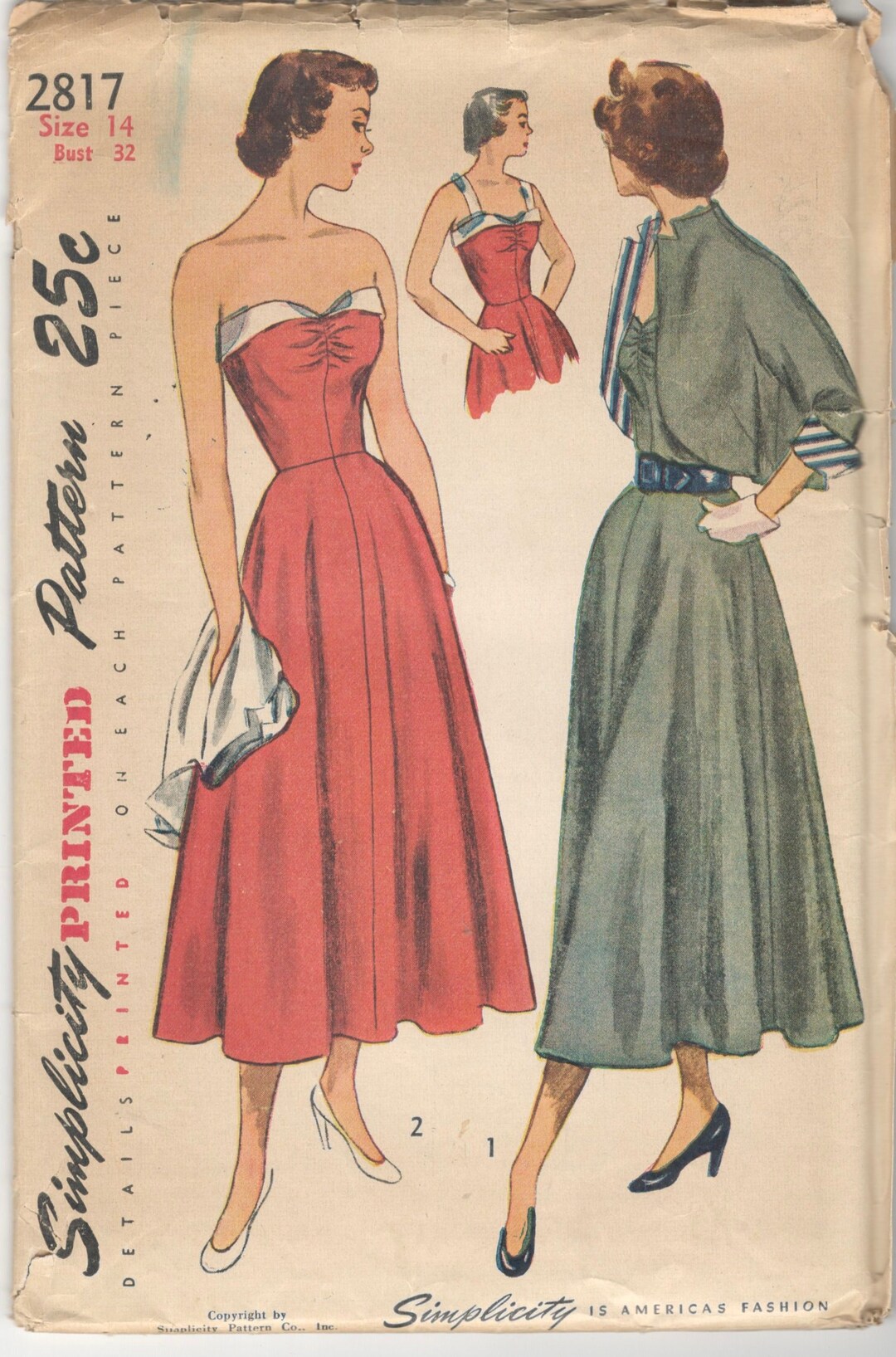 1940s Simplicity 2817 Misses Sun Back Dress and Bolero Jacket Pattern ...