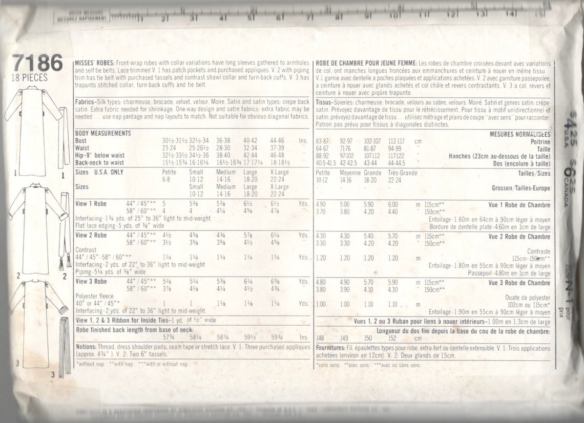 Simplicity 7186 1980s Misses V Neck Wrap Robe Pattern Collar - Etsy