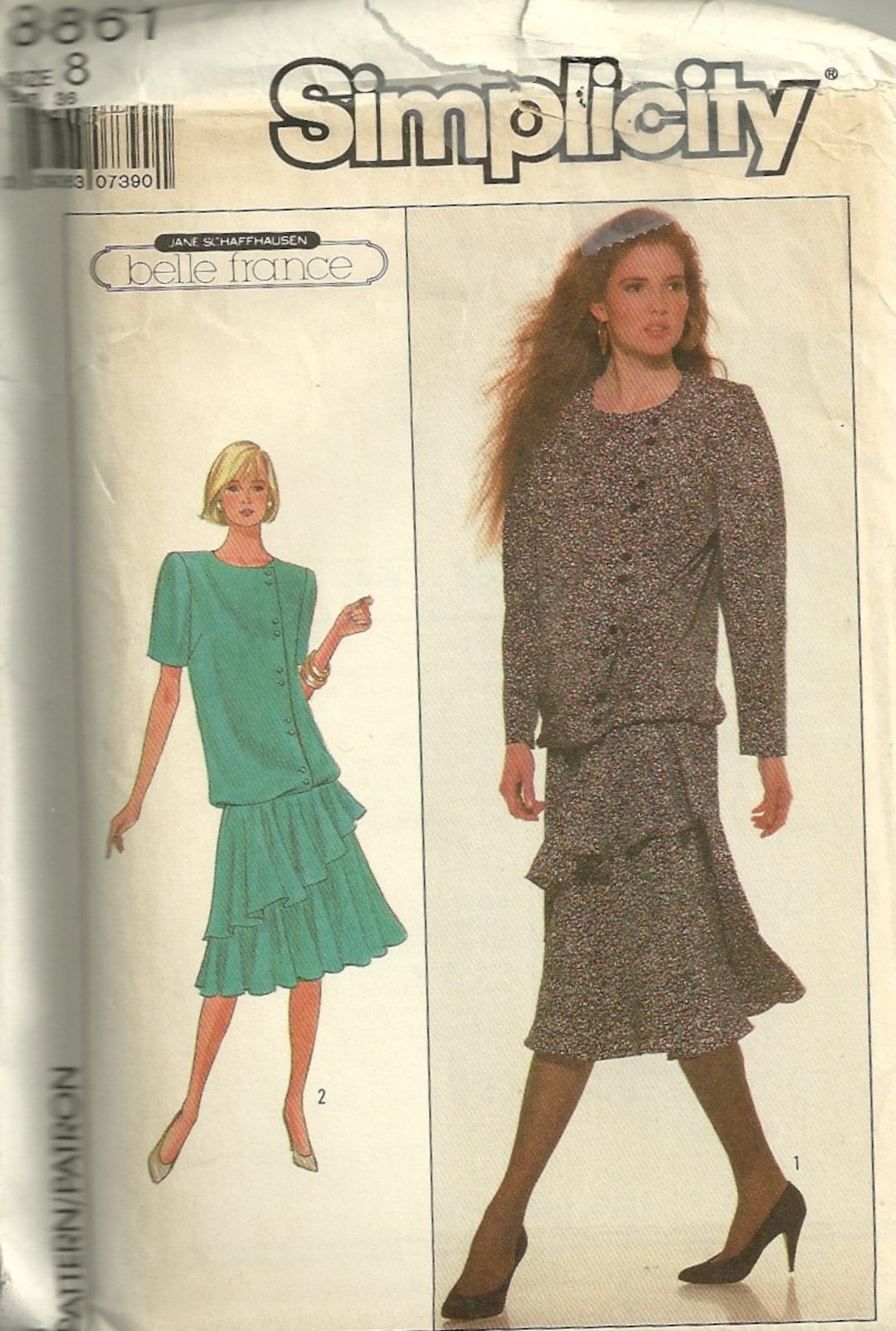 1980s Simplicity 8861 Belle France Tiered Dress Pattern Blouson ...