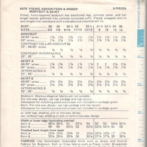 Butterick 6879 1970s Misses Mod Zip Front Bodysuit Wrap Skirt Pattern ...