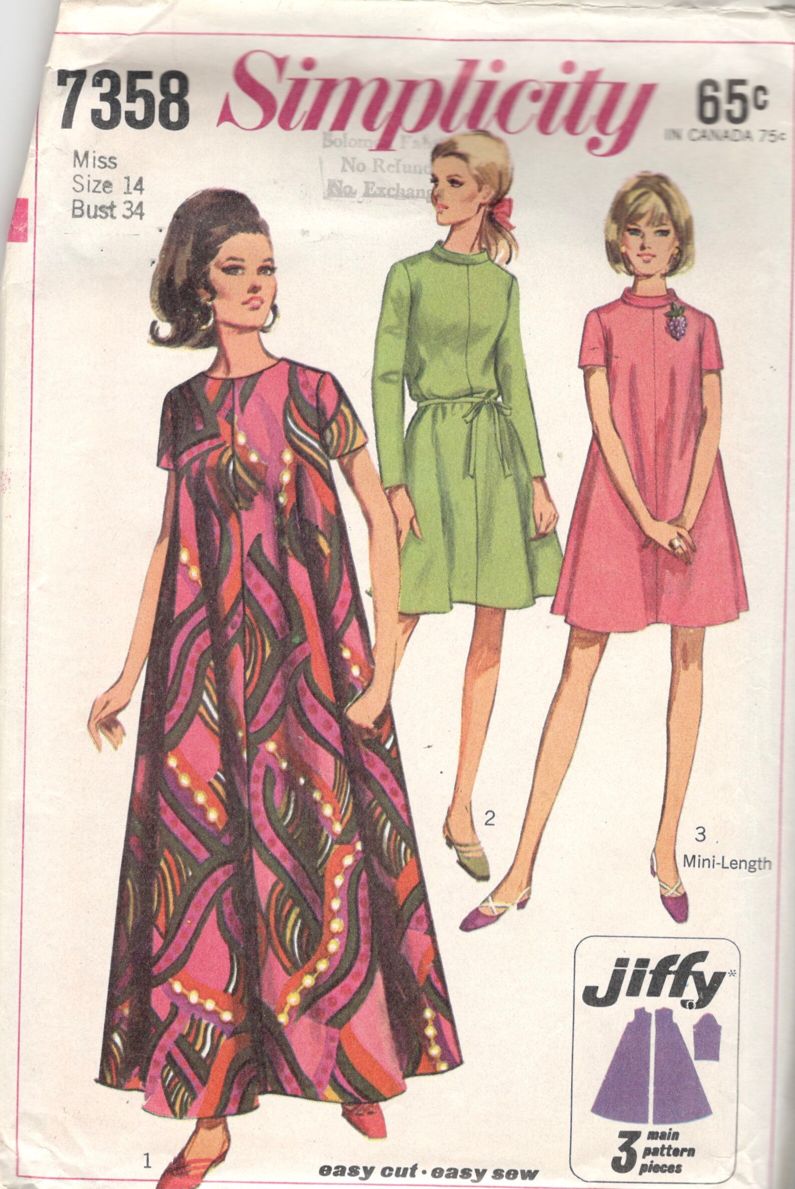 Simplicity 7358 1960s Misses Mod Tent Dress Pattern Two | Etsy