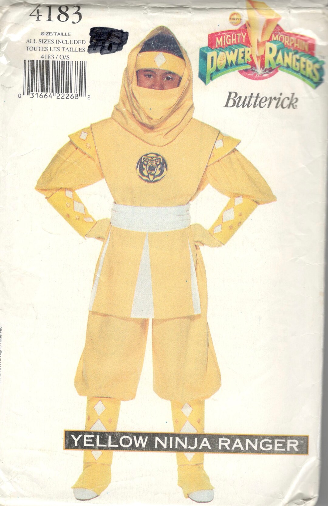 Butterick 4183 Mighty Morphin Yello Ninja POWER RANGER Costume Pattern ...