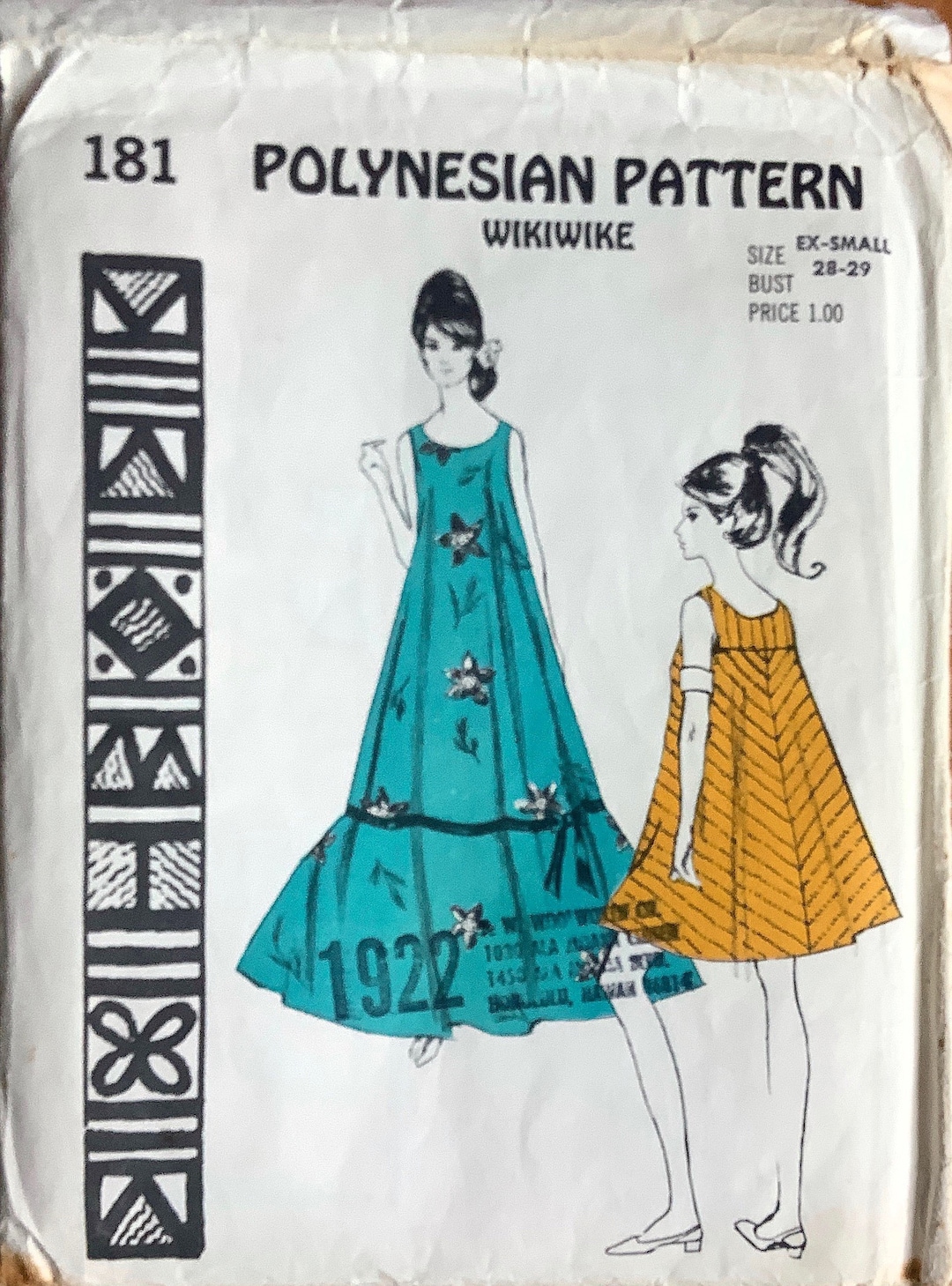 1960s Polynesian Pattern 181 Misses Flared Dress Muu Muu Pattern ...