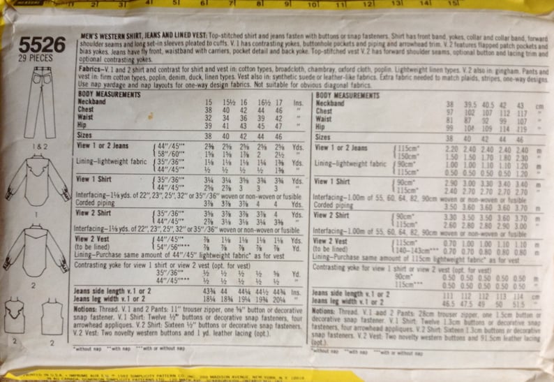 Simplicity 5526 1980s Mens Western Decorative Yoke Shirt Vest | Etsy