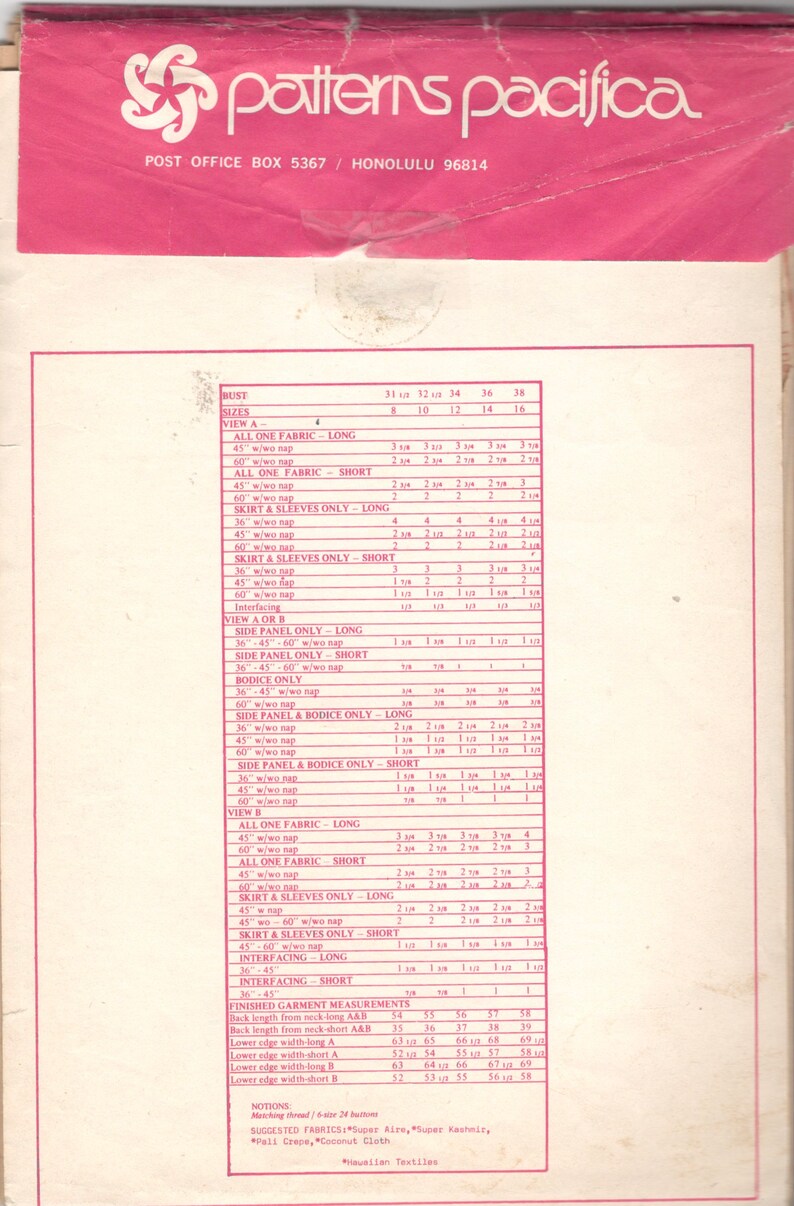 Patterns Pacifica 3031 1970s Misses Dress Caftan Pattern Two - Etsy