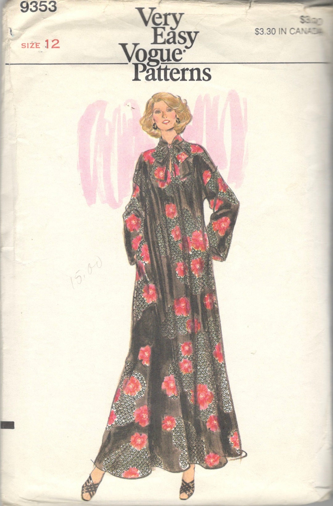 Vogue 9353 1970s Misses Very Loose Fitting Very Easy Caftan Pattern ...