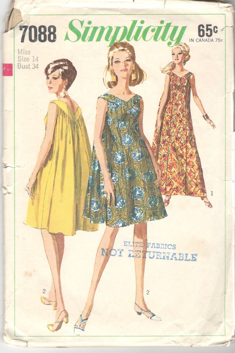 1960s Simplicity 7088 Misses Muu Muu Pattern Fitted Waterfall - Etsy