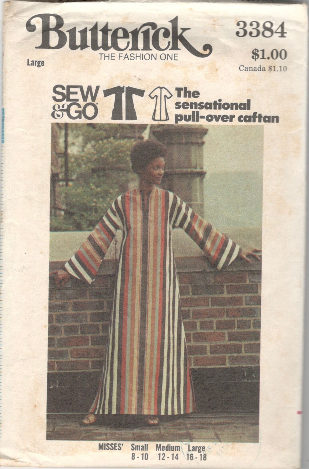 Butterick 3384 1970s Easy Sensational Pullover Misses CAFTAN Pattern ...