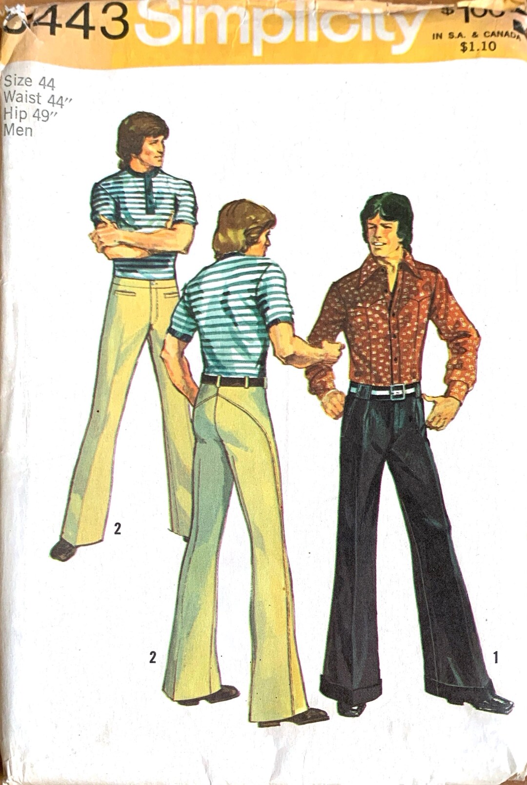 Simplicity 5443 1970s Mens Pants and Hip Hugger Bell Bottoms Pattern ...