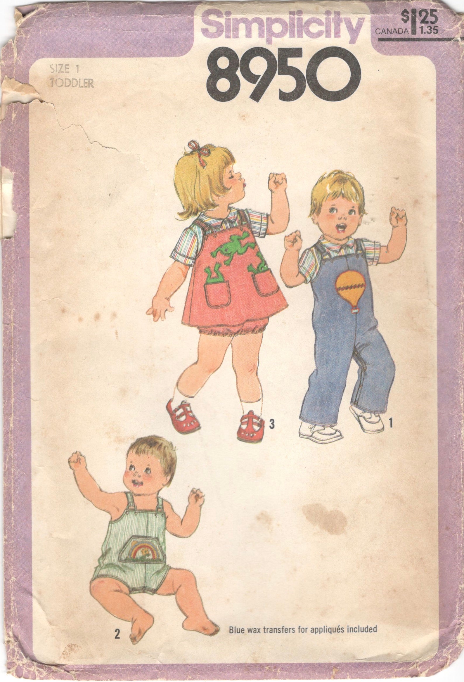 1970s Simplicity 8950 Toddlers Overalls Rompers Panties Jumper Pattern ...