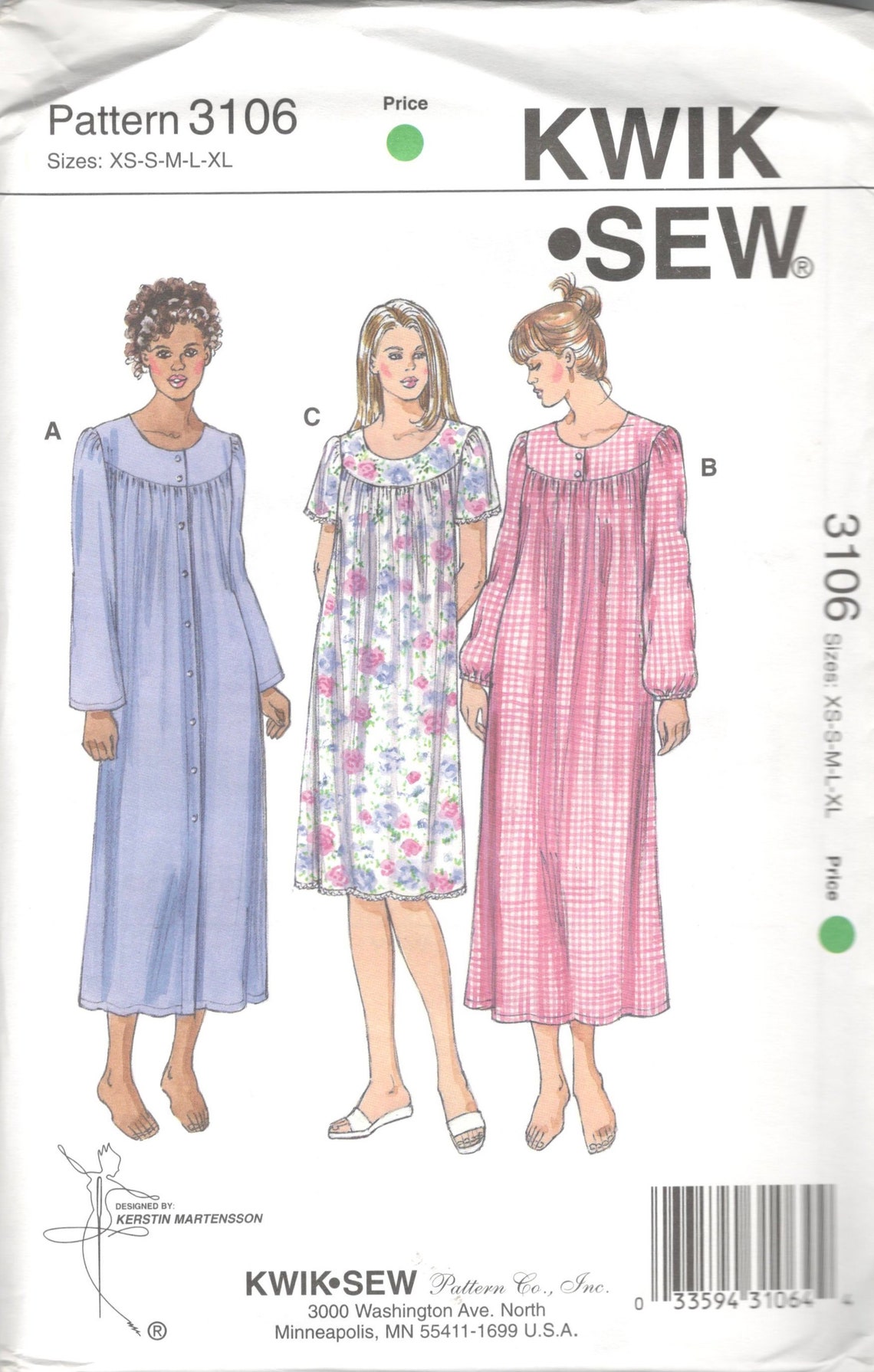 Kwik Sew 3106 Misses Nightgown Pattern Button Front or | Etsy