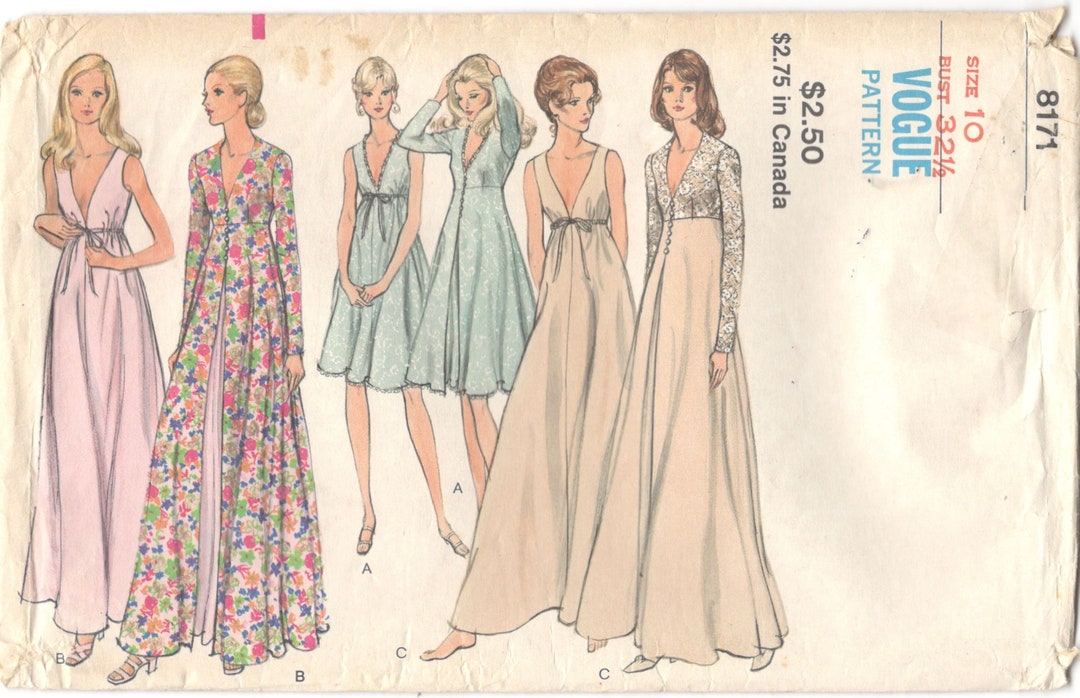Vogue 8171 Lacy Empire Nightgown and Robe Pattern Deep V Neck - Etsy