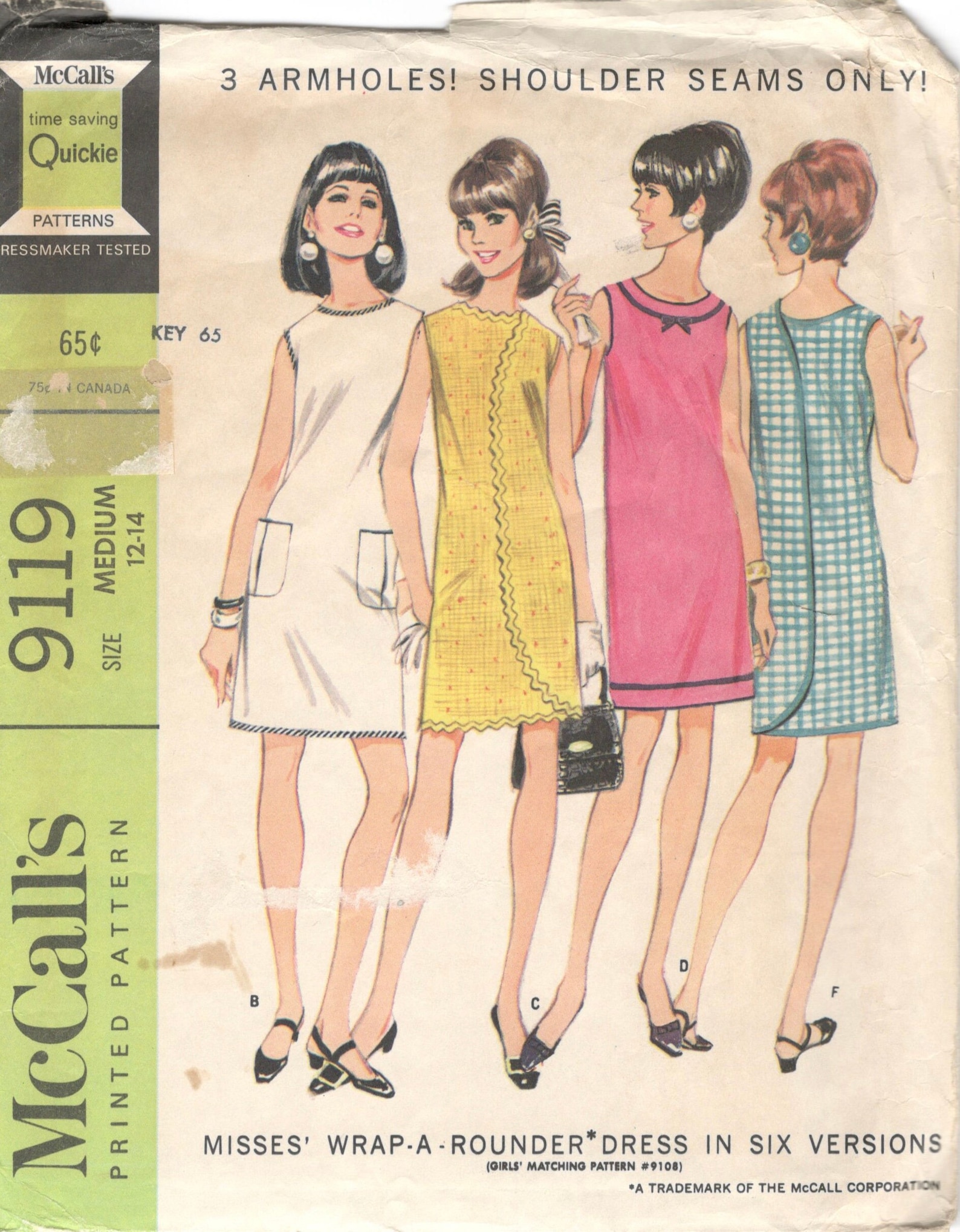 Mccalls 9119 Vintage 1960s 3 Armhole Wrap Arounder Dress Pattern 6 ...