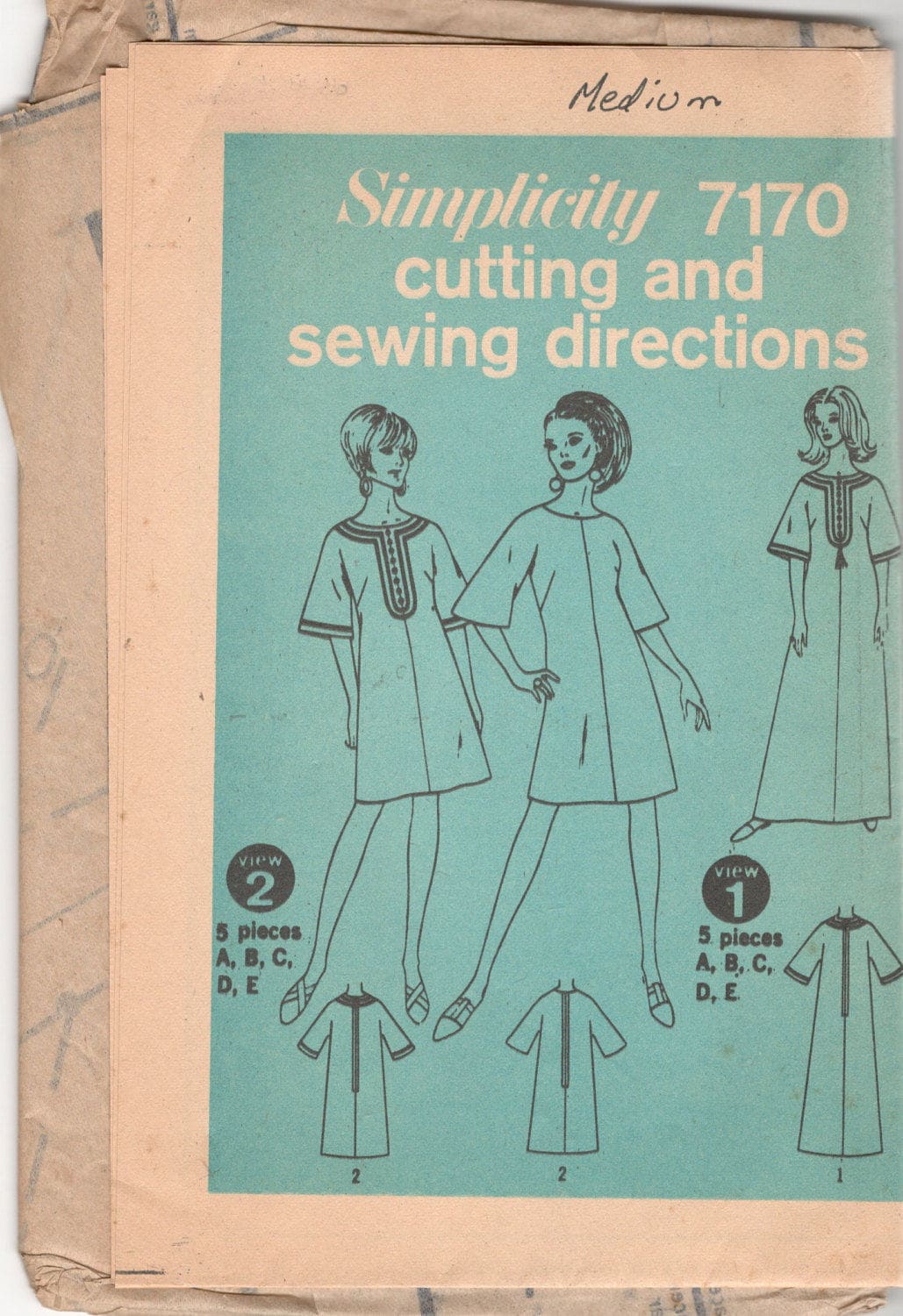 Simplicity 7170 1960s Jiffy Misses CAFTAN Pattern Bell Sleeves | Etsy