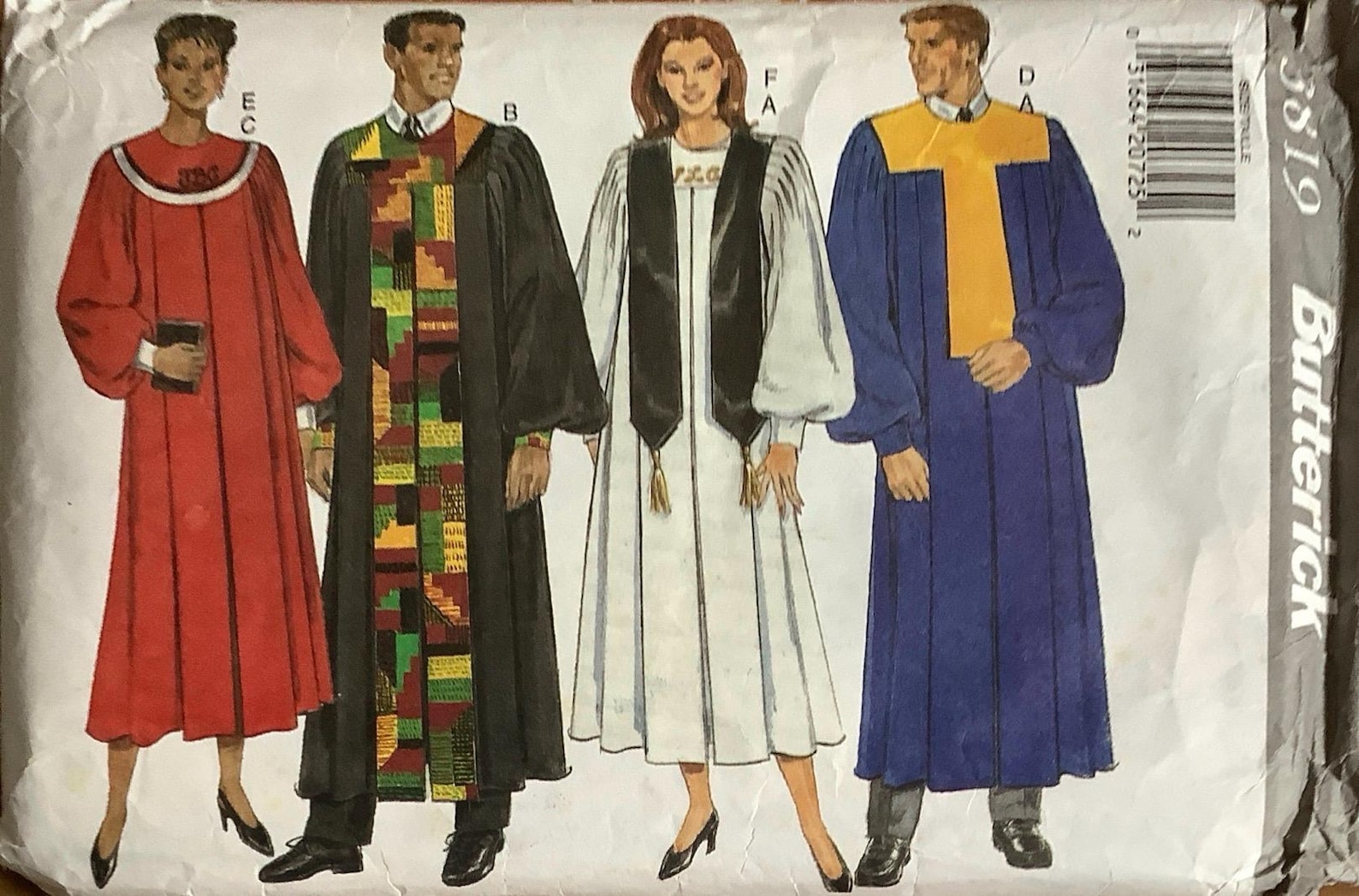 Butterick 3819 Mens Womens Liturgical Robe Collar and Scarf Pattern ...
