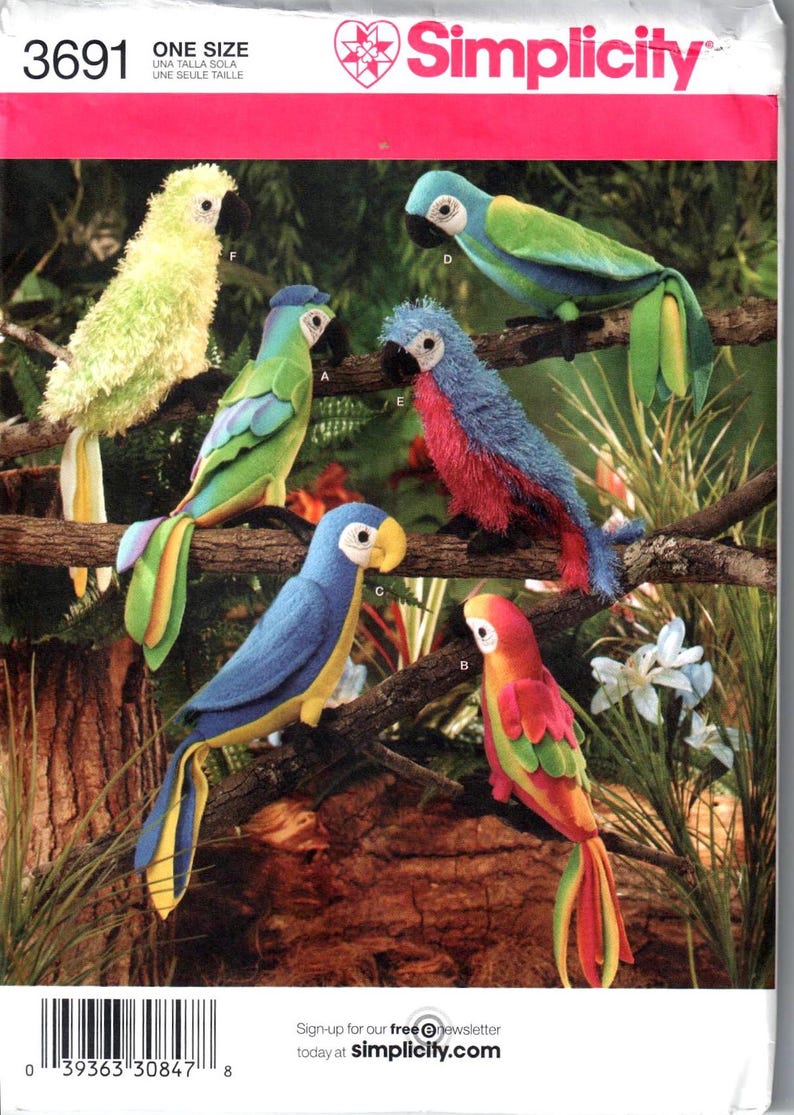 Simplicity 3691 Pattern to Create Tropical Stuffed Parrots Rainforest ...