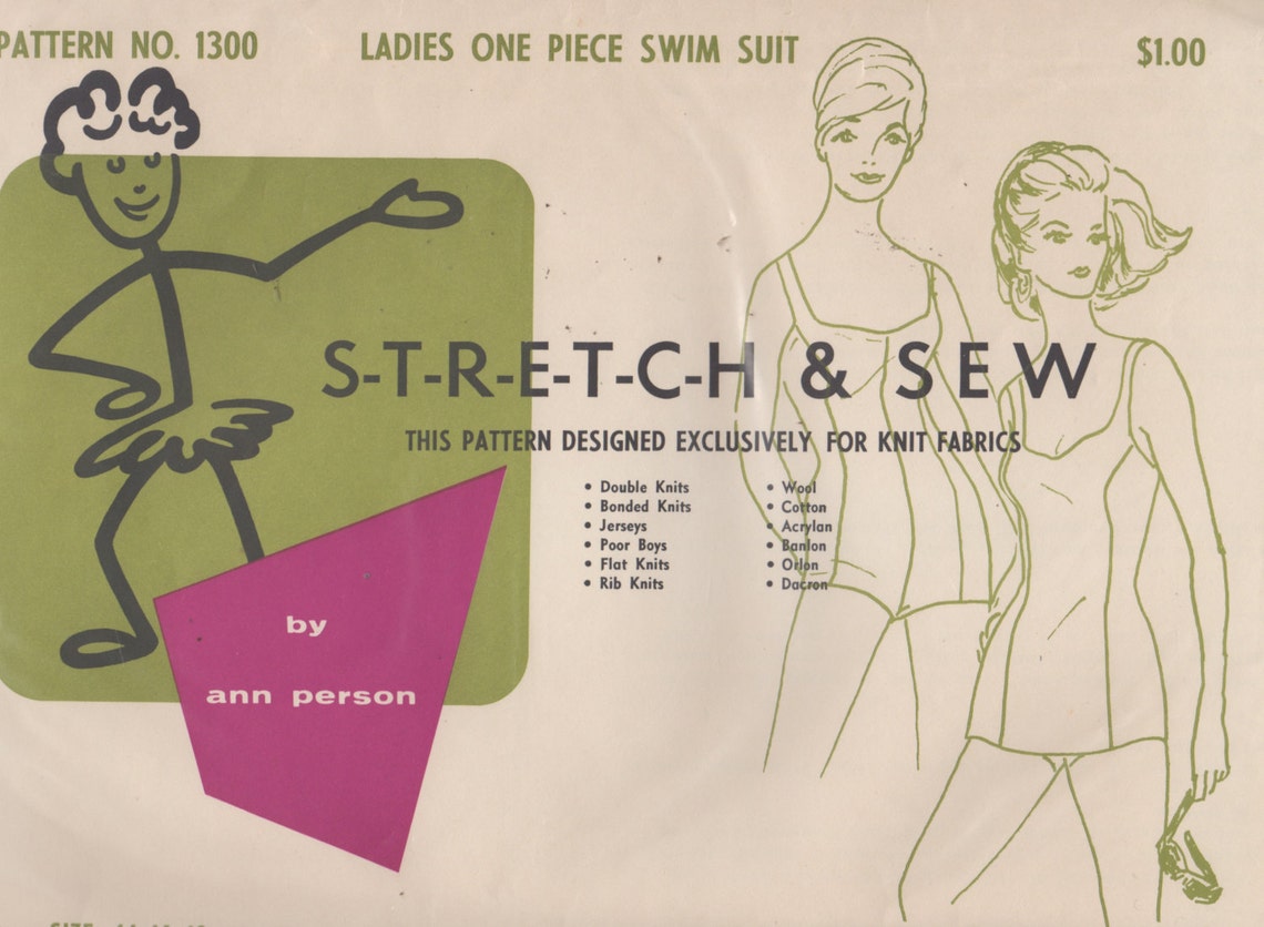 Stretch & Sew 1300 1300S 1960s Misses Swimsuit Pattern Optional Front ...