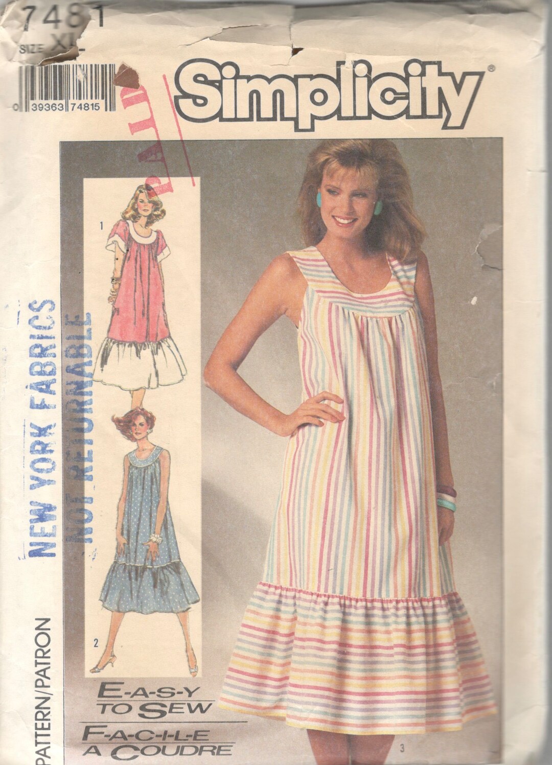 Simplicity 7481 Medium Muu Muu Pattern Dress Sundress Scoop Neck Womens ...