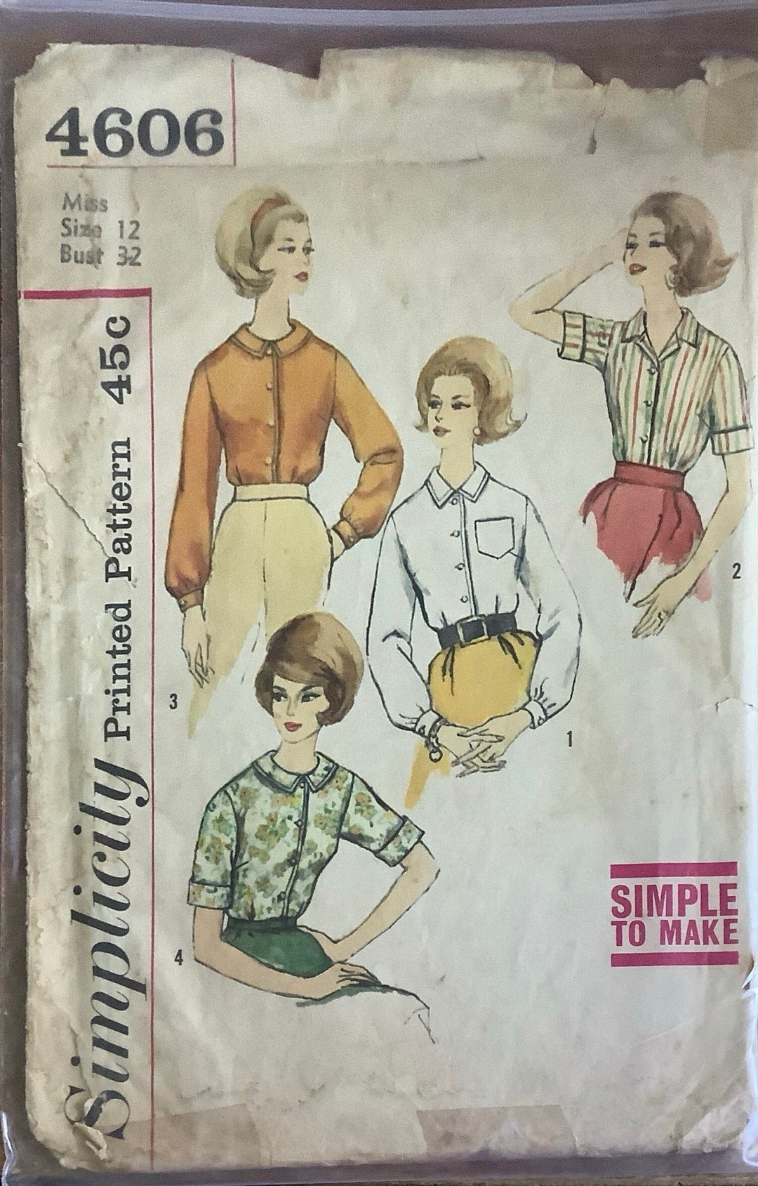 Simplicity 4606 1960s Simple to Sew Misses Tailored Blouse Pattern ...