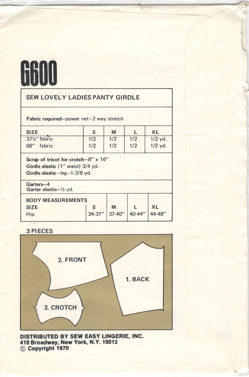 Sew Lovely G600 1960s Misses Panty Girdle Pattern Womens Vintage ...