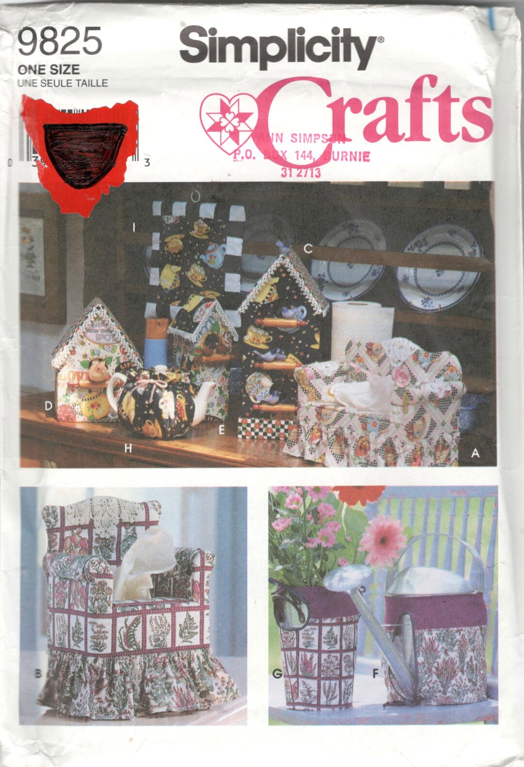 Simplicity 9825 1990s Tissue Box Covers Pattern Sofa and Chair and ...