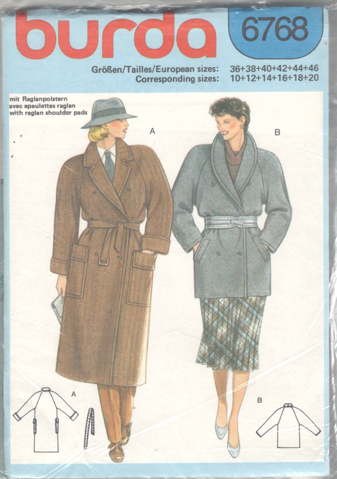 Burda 6768 Misses Double Breasted Trench Style COAT and Jacket Pattern ...