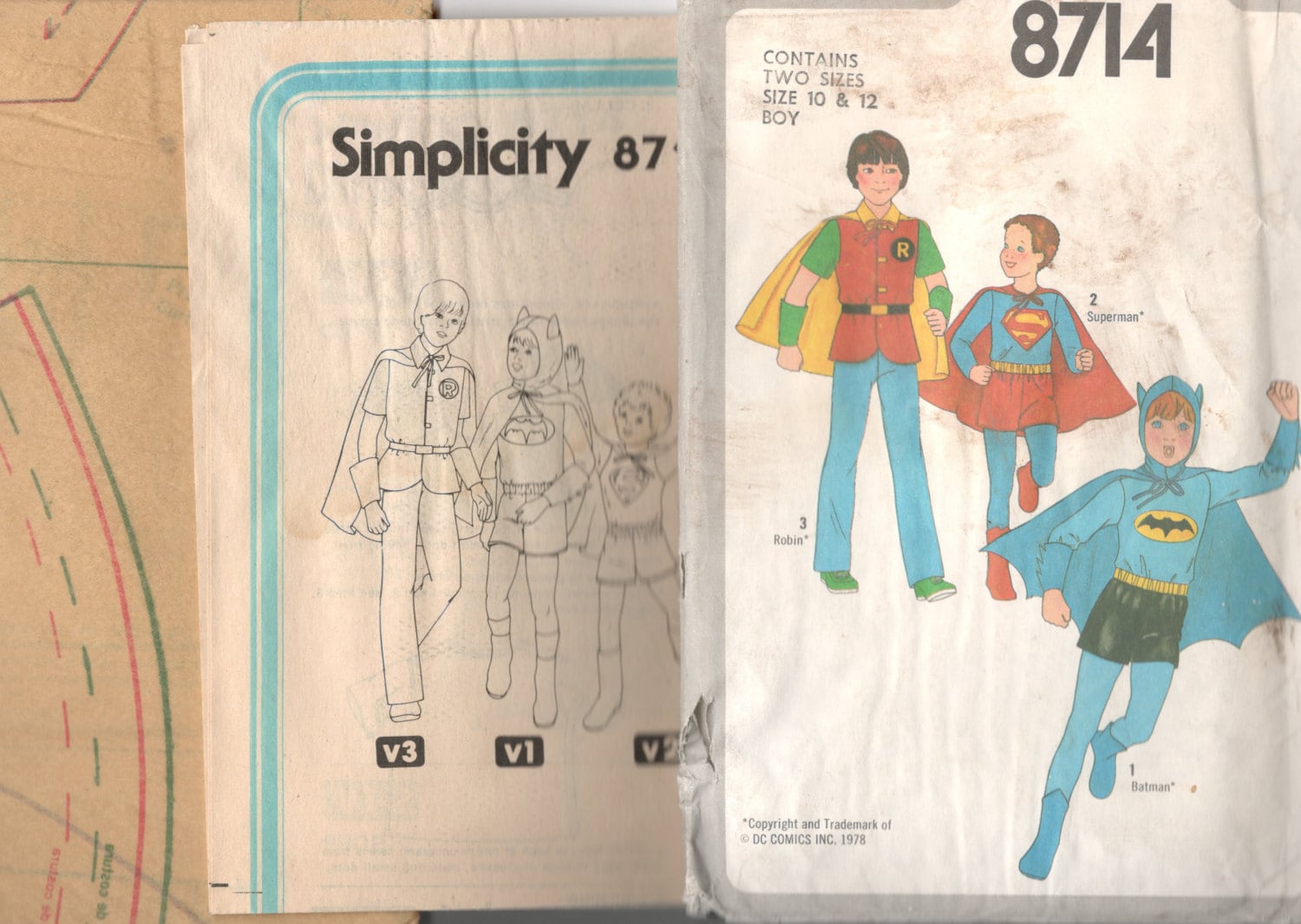 1970s Simplicity 8714 Childs Superheros Batman Robin Superman Costume ...