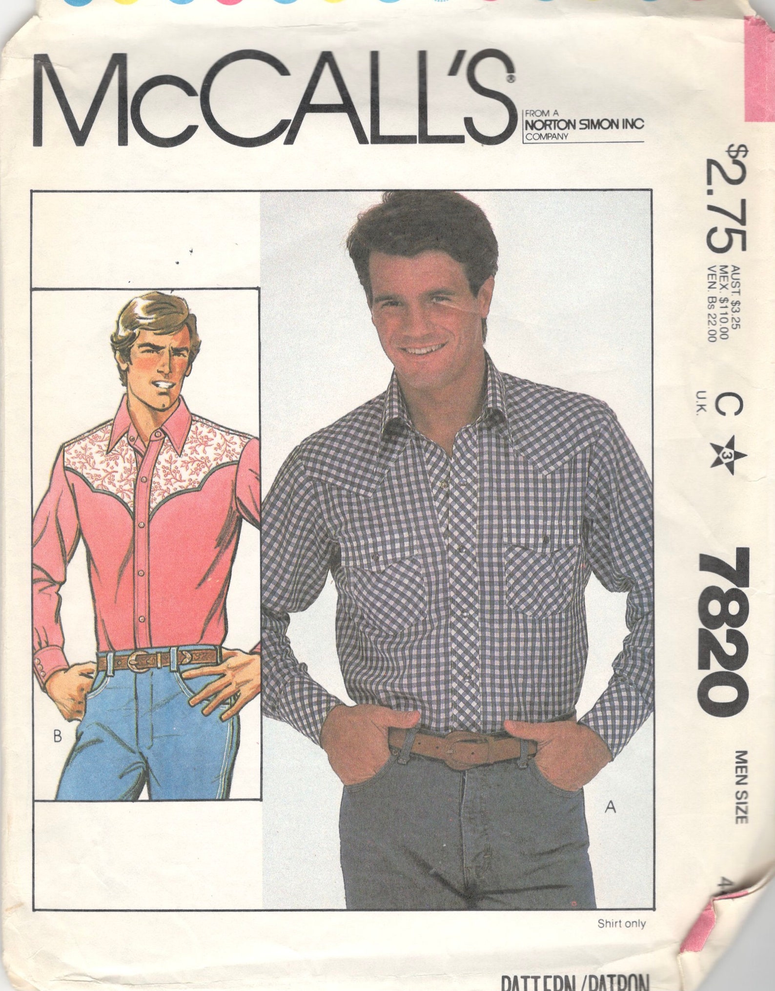 Mccalls 7820 Mens Western Shirt Pattern Adult Cowboy Rodeo | Etsy