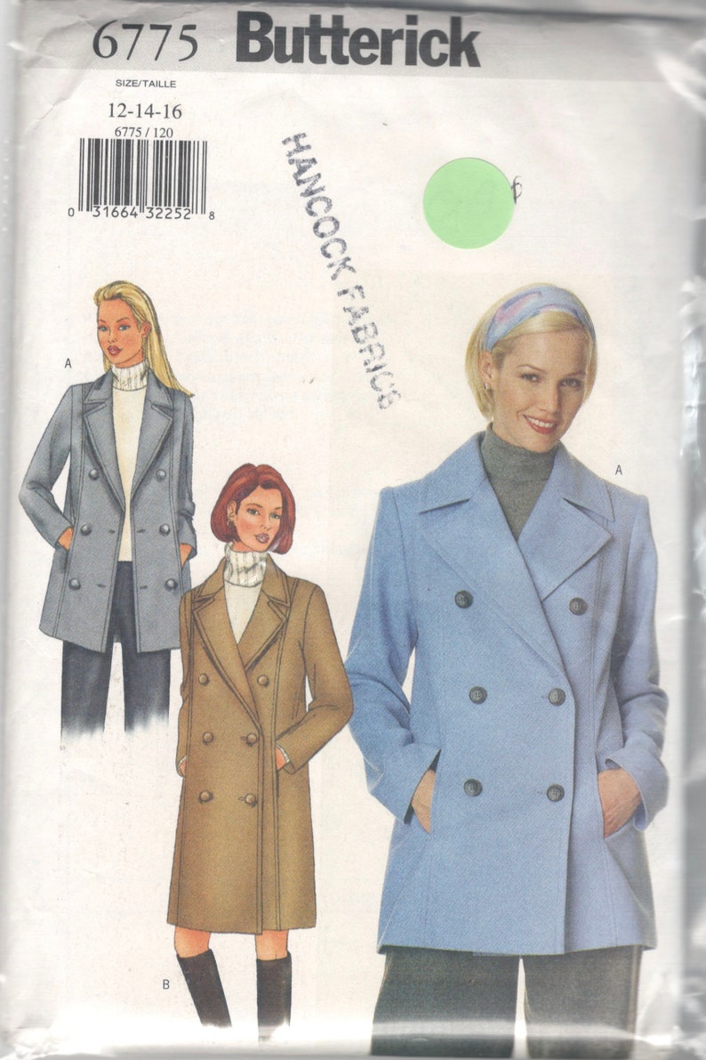 Butterick 6775 Misses Double Breasted Lined Coat Jacket | Etsy