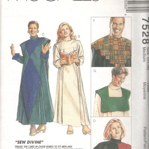 Mccalls 7528 Sew Divine Choir Robes Pattern 5 Collar Options Mens Womens Unisex Vintage Sewing ...