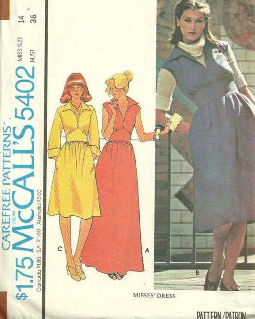 Mccalls 5402 1970s Deep V Neck Day or Evening Dress Jumper Pattern ...