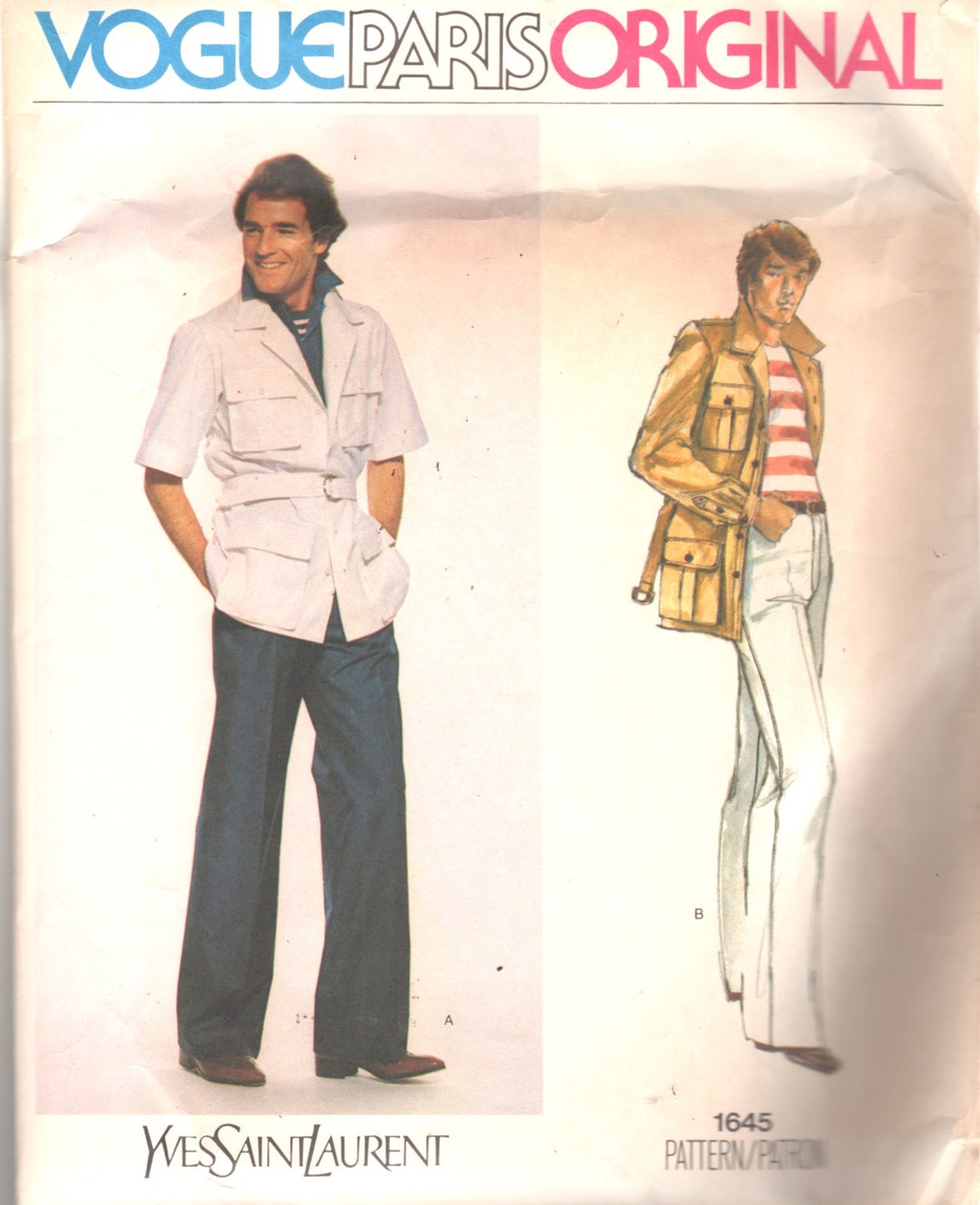 Vogue 1645 1970s Paris Original Saint Laurent Mens SAFARI Shirt Jacket ...