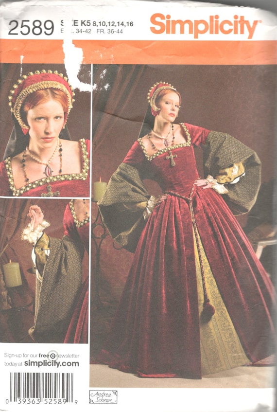 Simplicity 2589 Womens Tudor Gown Renaissance Costume Pattern - Etsy
