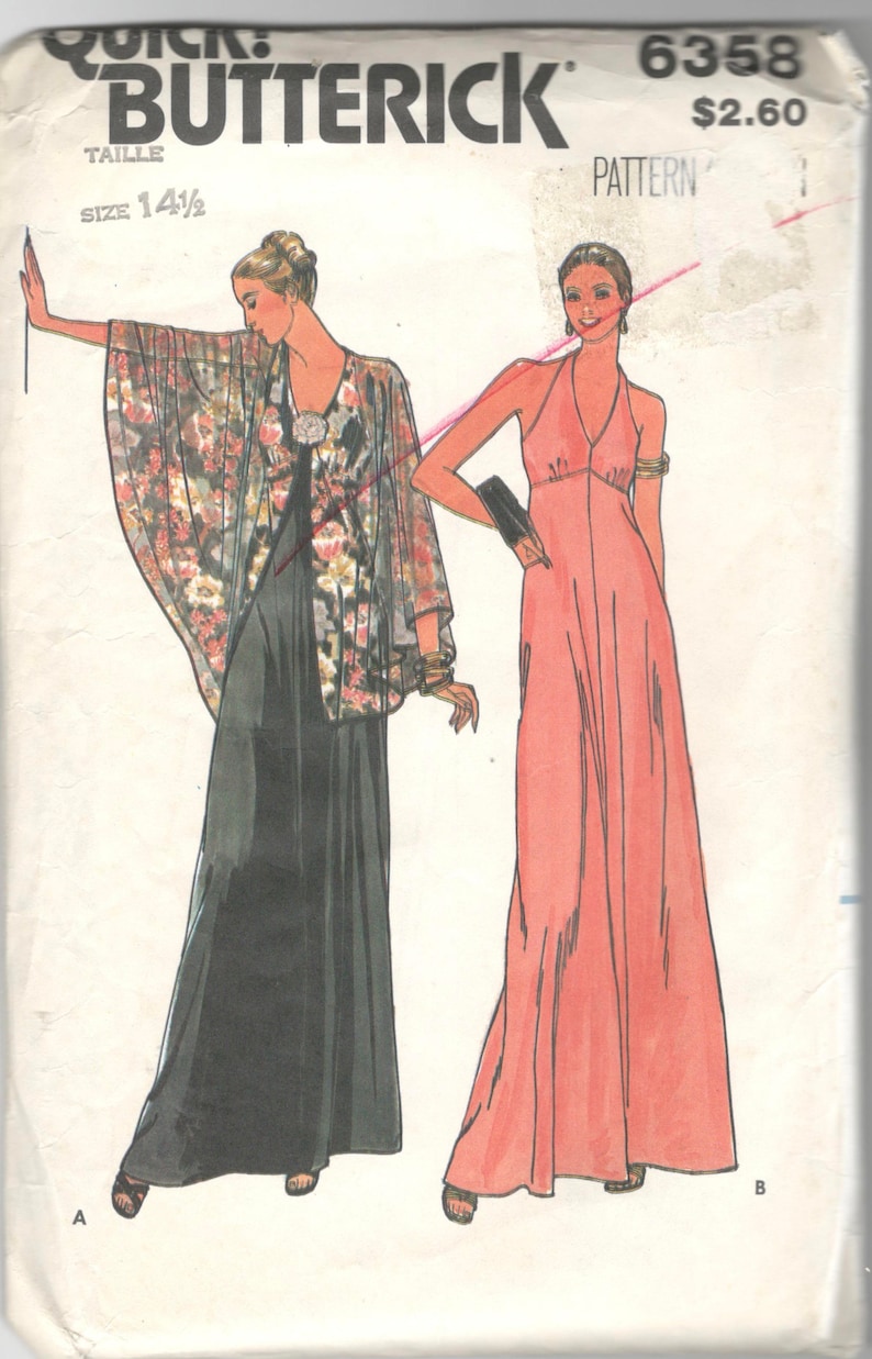 Butterick 6358 1980s Empire Halter Dress and Capelet Pattern Womens ...