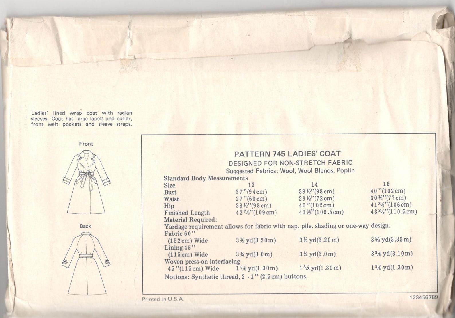 Kwik Sew 745 1970s Misses Lined Wrap Trench Coat Pattern Spy Coat ...