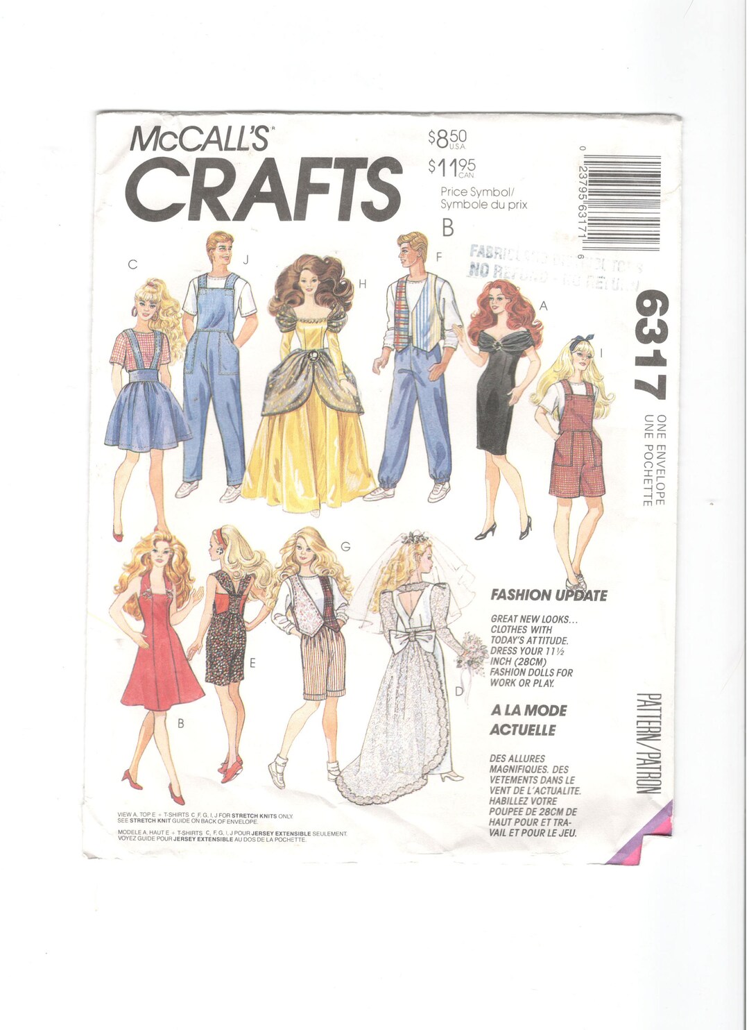 Mccalls 6317 Fashion Doll Clothes Pattern Barbie Ken Overalls Jumper ...