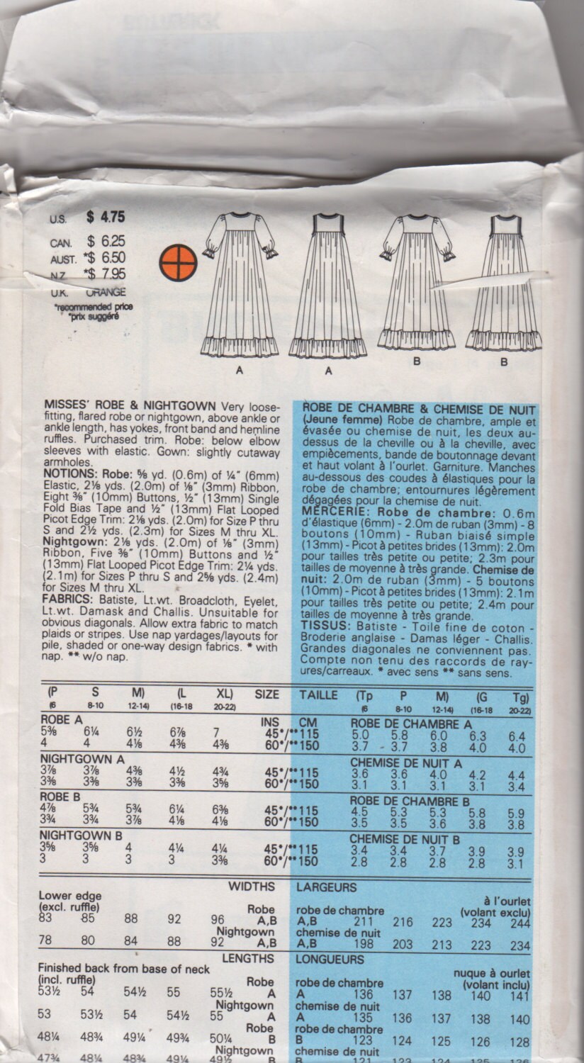 Butterick 4864 1980s EILEEN WEST Misses Nightgown and Robe - Etsy