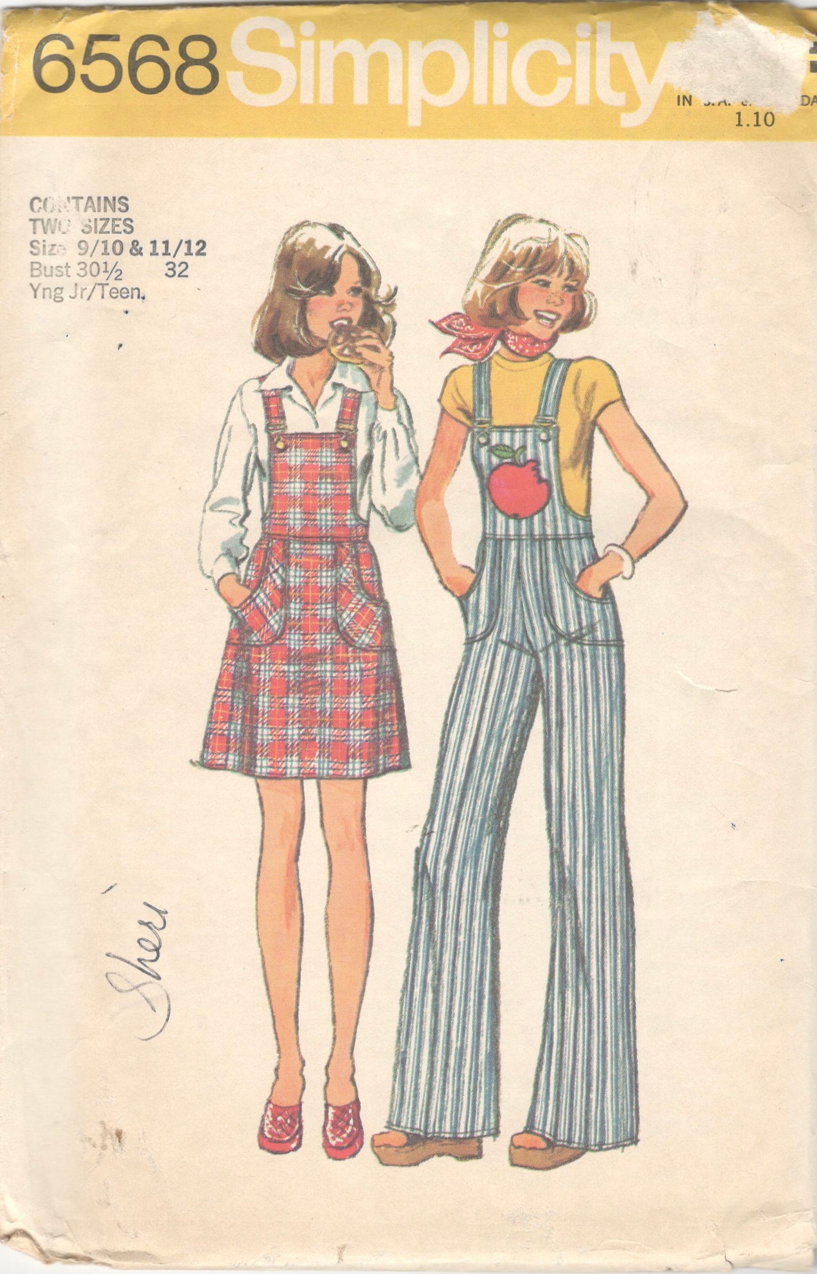 Simplicity 6568 1970s Bib Overalls Jumper Pattern Square Neck | Etsy
