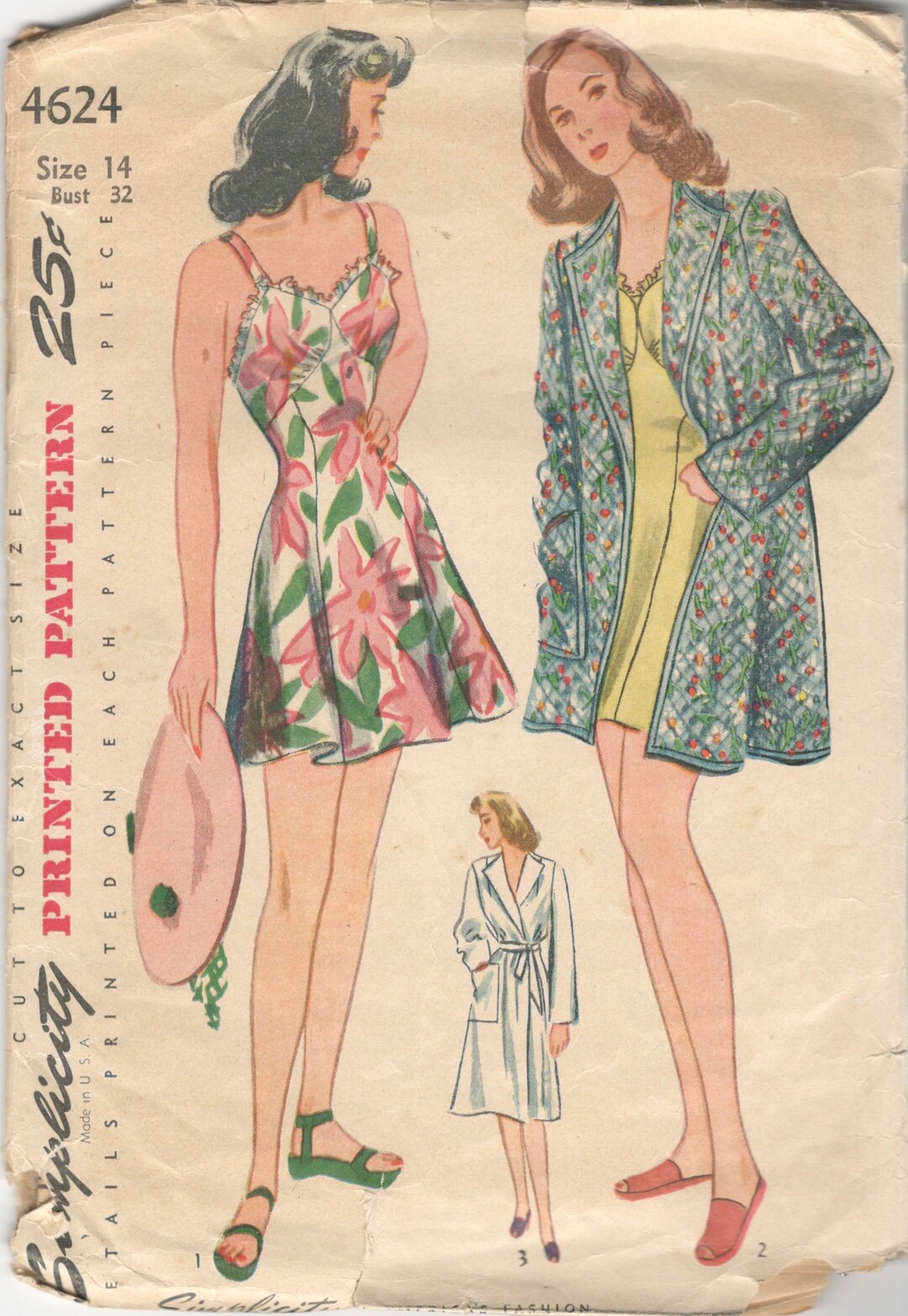 Simplicity 4624 1940s Misses Sweetheart Neck One Piece Swimsuit Pattern ...