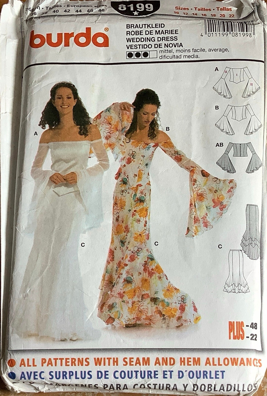 Burda 8199 Misses Renaissance Two Piece Wedding Dress Pattern Womens ...