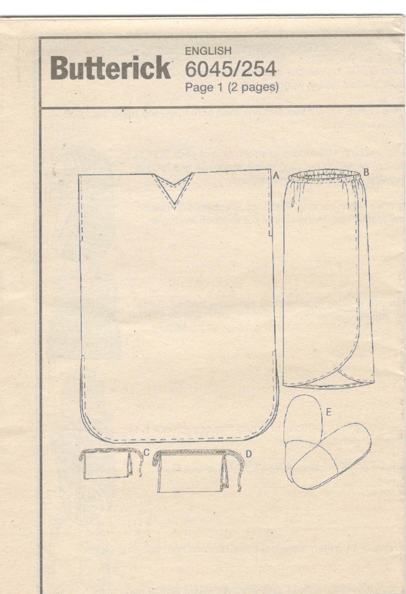 Butterick 6045 1990s Misses CAFTAN Sauna Wrap Slippers and - Etsy