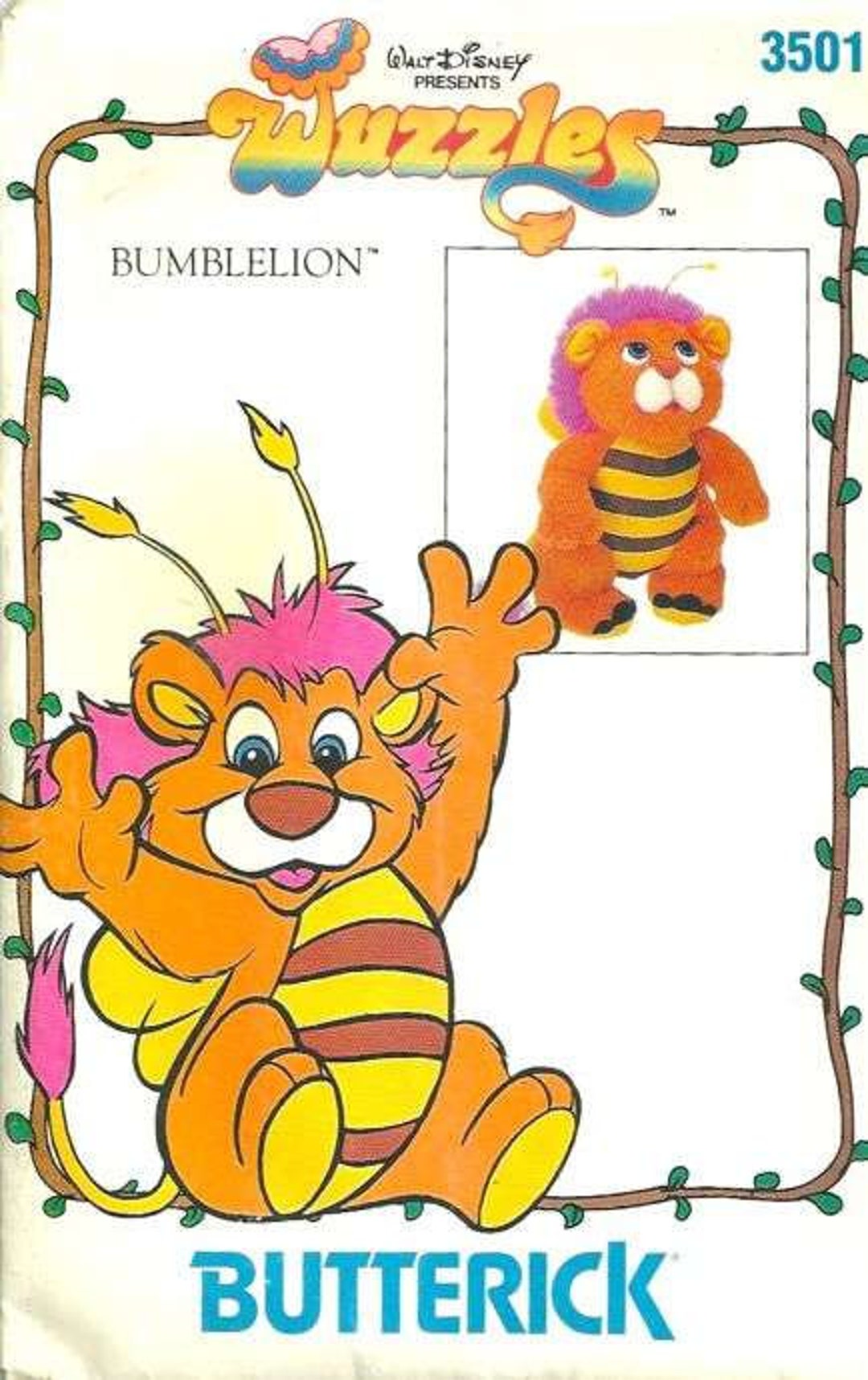 Butterick 3501 1980s Walt Disneys Wuzzles 10 Inch BUMBLELION Pattern ...